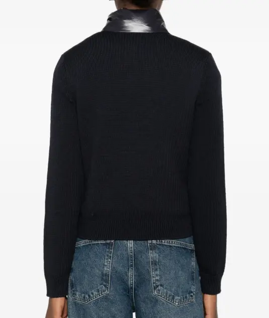 Moncler Quilted Down Vest With Contrast Knit Sleeves - Navy