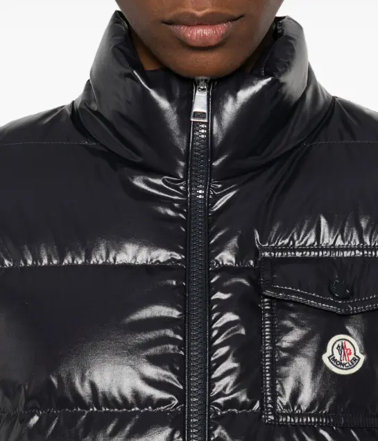 Moncler Quilted Down Vest With Contrast Knit Sleeves - Navy