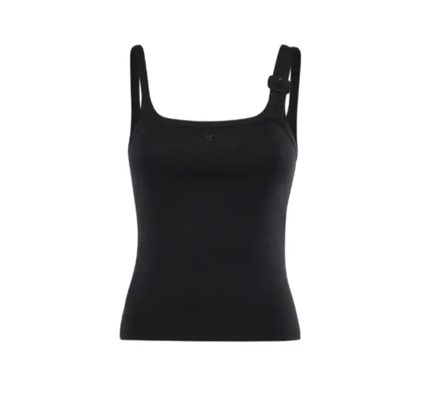 COURREGES Ribbed Tank Top With Buckle Detail - Black