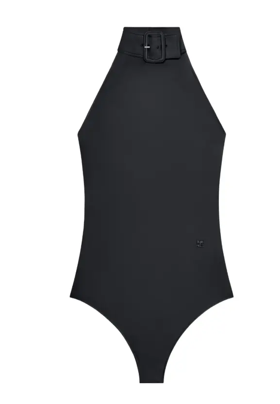 COURREGES Tech Crepe Bodysuit With Buckle Detail - Black