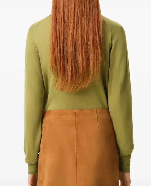 Ami Round Neck Cardigan With Contrasting Heart Applique - Matcha/noir