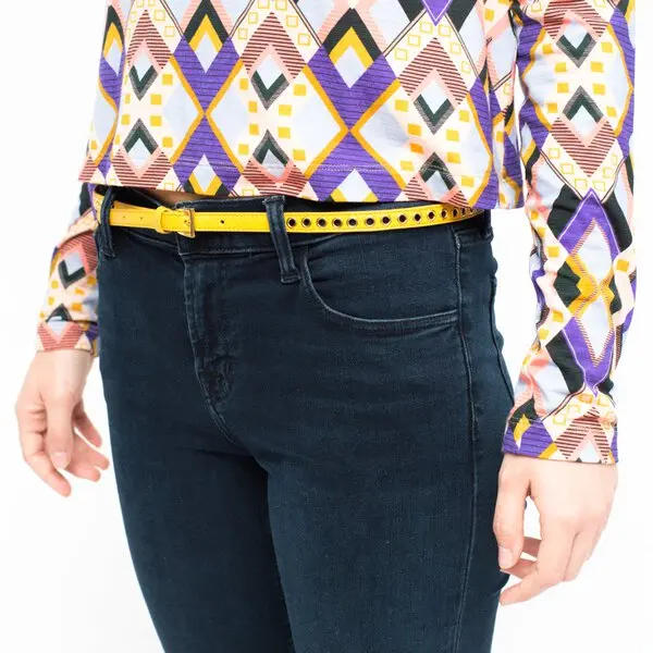 Prada Skinny Eyelet Belt - Yellow