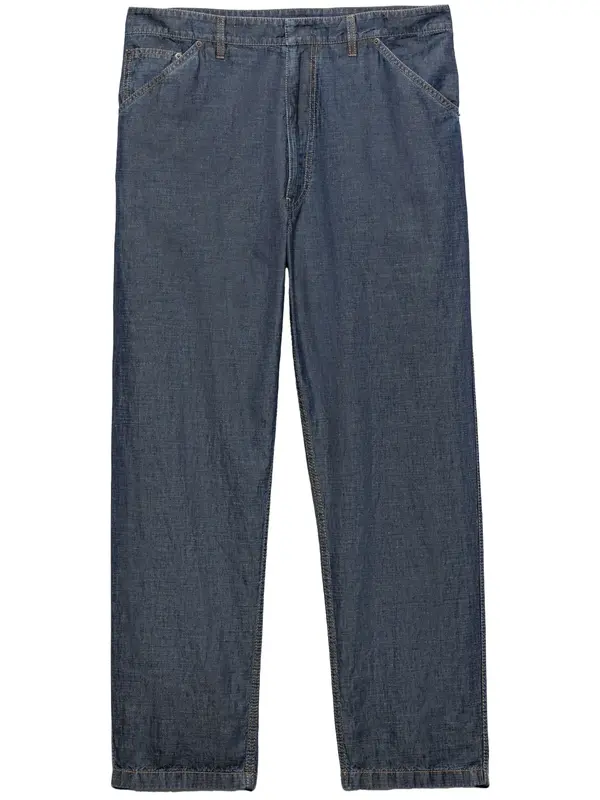 Prada Chambray Tailored Straight Leg Pants - Bleu