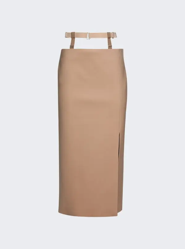 MUGLER Belted Slit Tailored Skirt - Tan