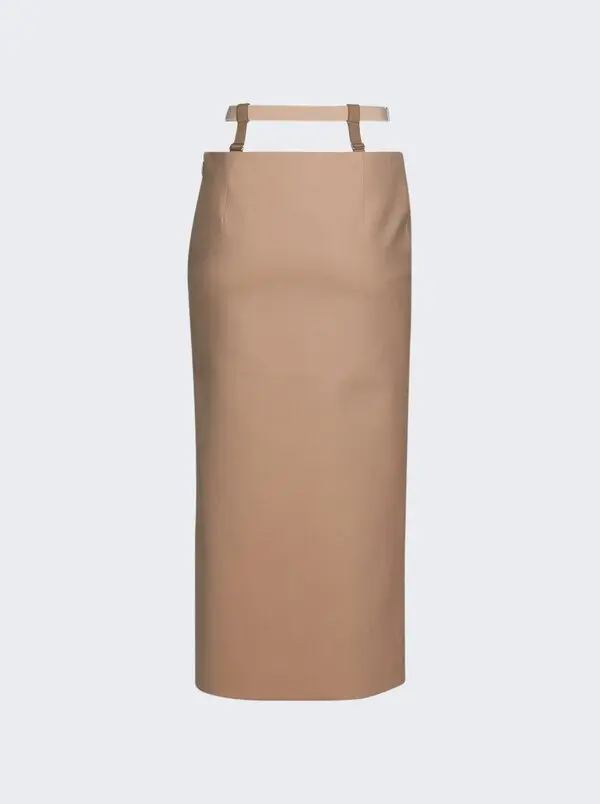MUGLER Belted Slit Tailored Skirt - Tan