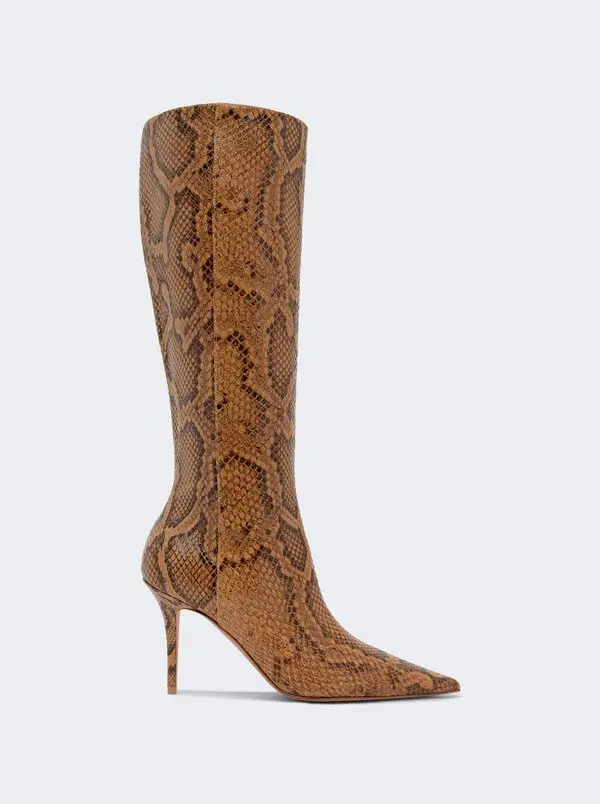 Amina Muaddi Barbara Boot Tan Snake-effect Leather