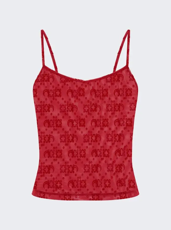 MARINE SERRE Moonogram Mesh Flocked Straps Top - Red