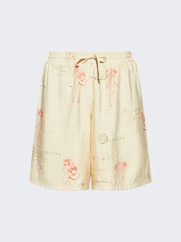 MISBHV Printed Drawstring Shorts - Beige