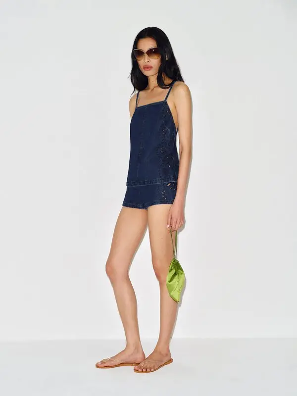 REFORMATION Denim Two Piece Set With Eyelet Cutouts - Blue