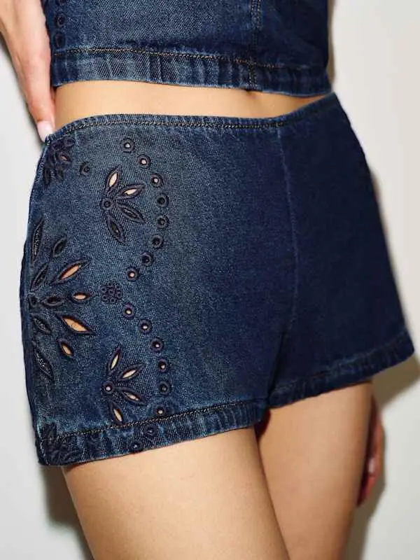 REFORMATION Denim Two Piece Set With Eyelet Cutouts