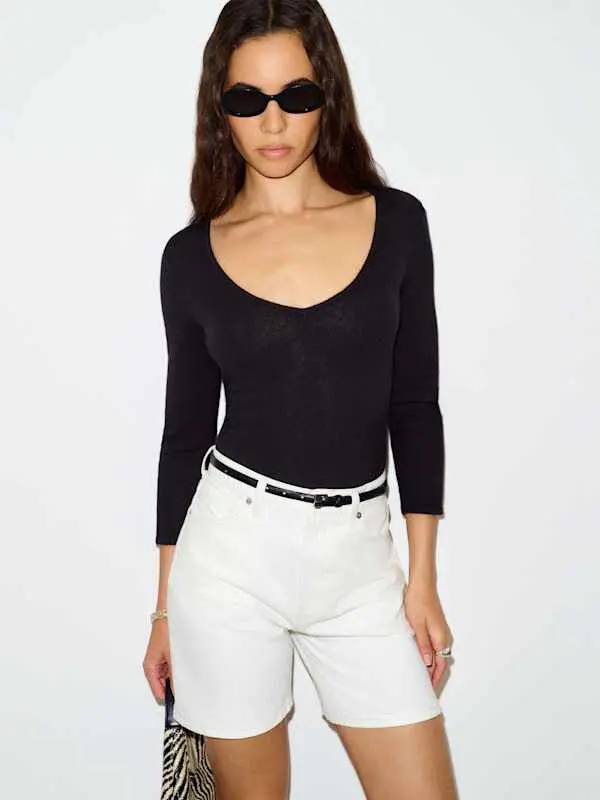 REFORMATION Roya Cashmere V-neck Sweater - Black