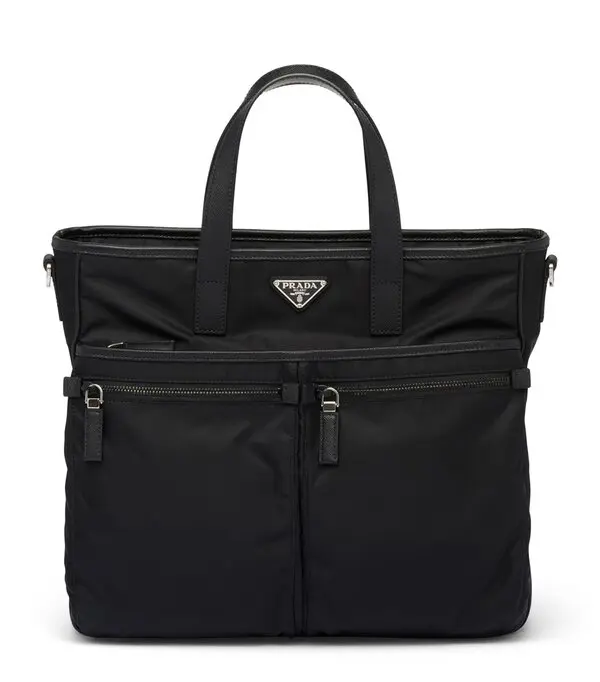 Prada Re-nylon And Saffiano Leather Tote Bag - Black