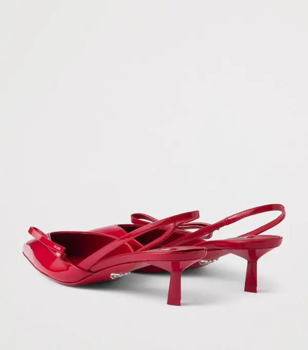 Prada Patent Leather Slingback Kitten Heels - Red