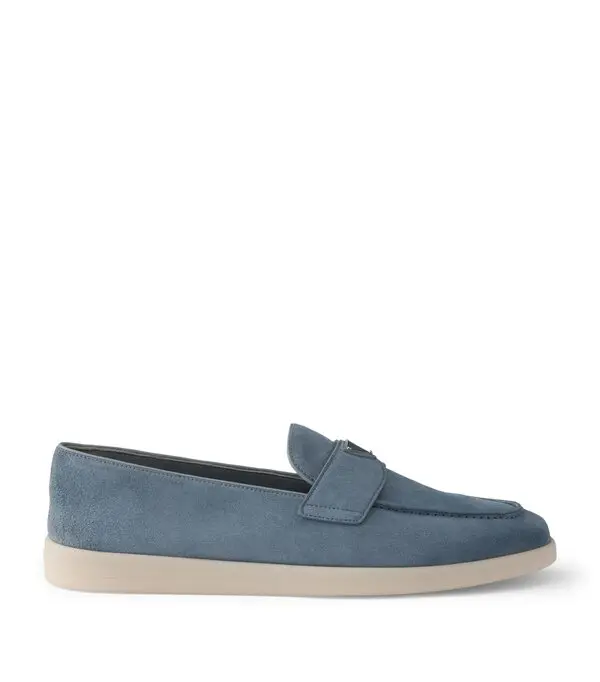 Prada Suede Loafers With Tonal Triangle Logo - Blue