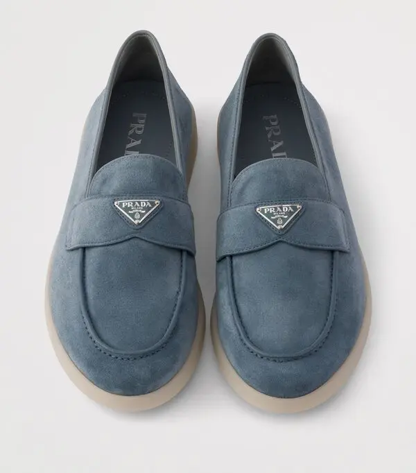 Prada Suede Loafers With Tonal Triangle Logo - Blue