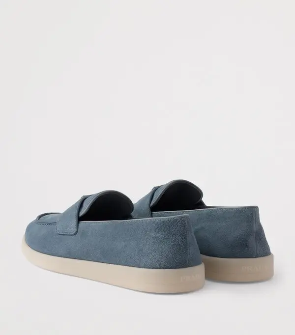Prada Suede Loafers With Tonal Triangle Logo - Blue