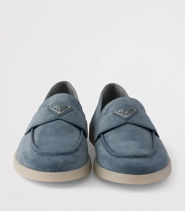 Prada Suede Loafers With Tonal Triangle Logo - Blue