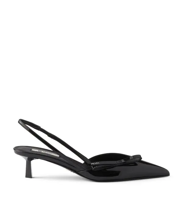 Prada Patent Leather Slingback Kitten Heels - Black