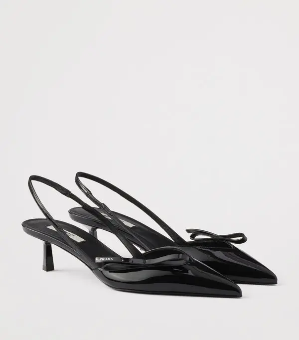 Prada Patent Leather Slingback Kitten Heels - Black
