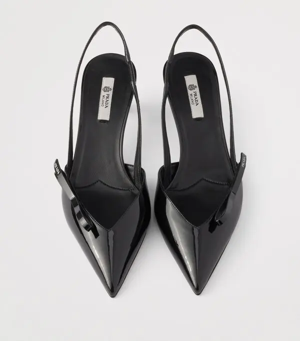 Prada Patent Leather Slingback Kitten Heels - Black