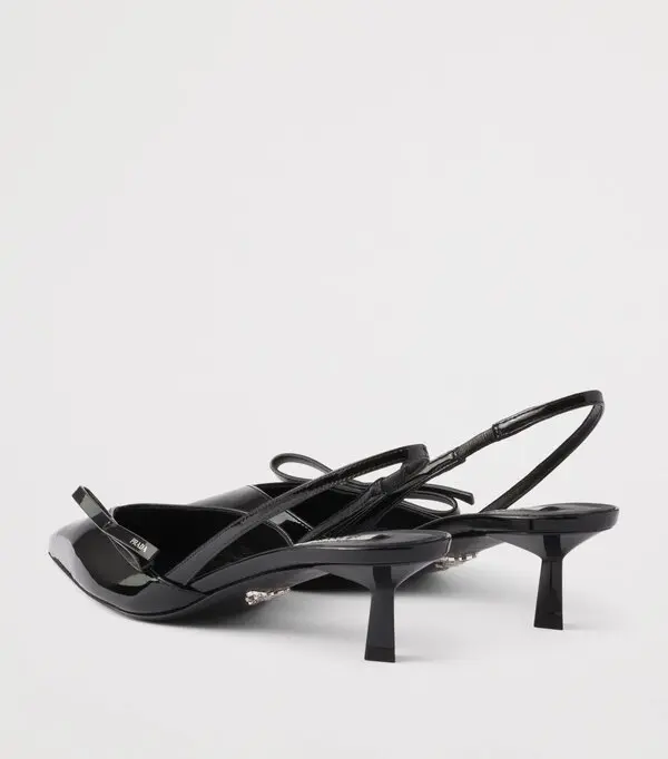 Prada Patent Leather Slingback Kitten Heels - Black