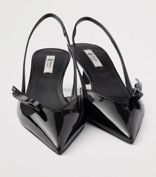 Prada Patent Leather Slingback Kitten Heels - Black