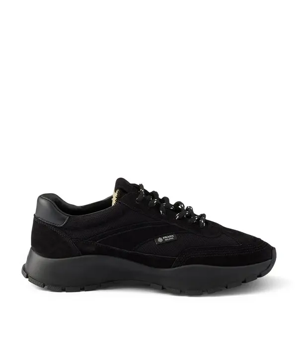 Prada Paneled Mesh And Suede Sneakers
