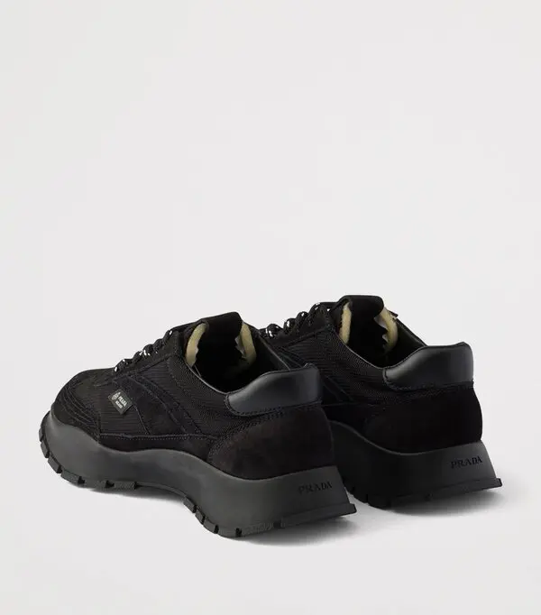 Prada Paneled Mesh And Suede Sneakers