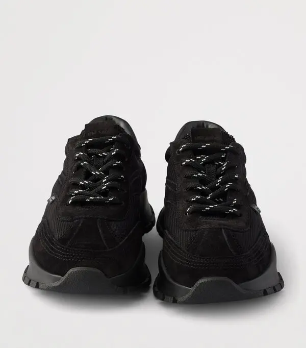Prada Paneled Mesh And Suede Sneakers