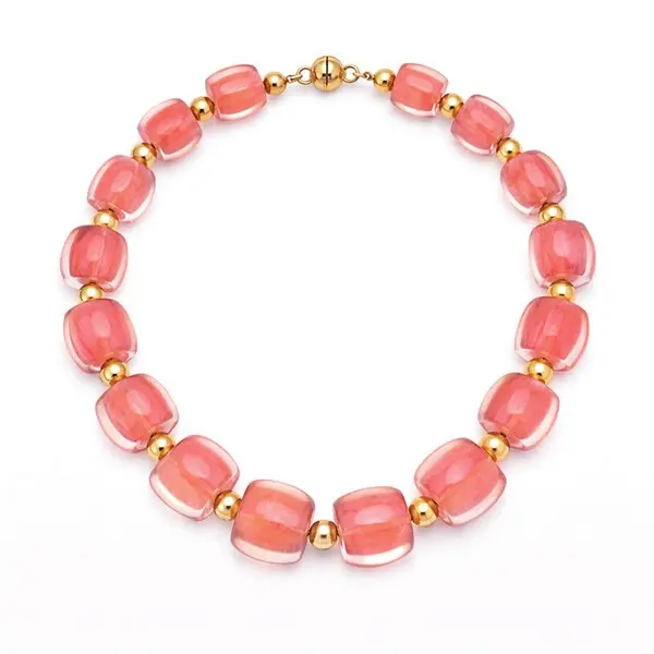 GOLD & HONEY Beaded Lucite Necklace - Gold/red