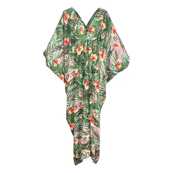 JENNAFER GRACE Green / Pink Hilo Garden Caftan - Green/pink