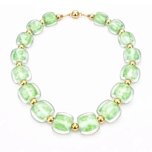 GOLD & HONEY Green Marble Beaded Lucite Necklace - Green/gold