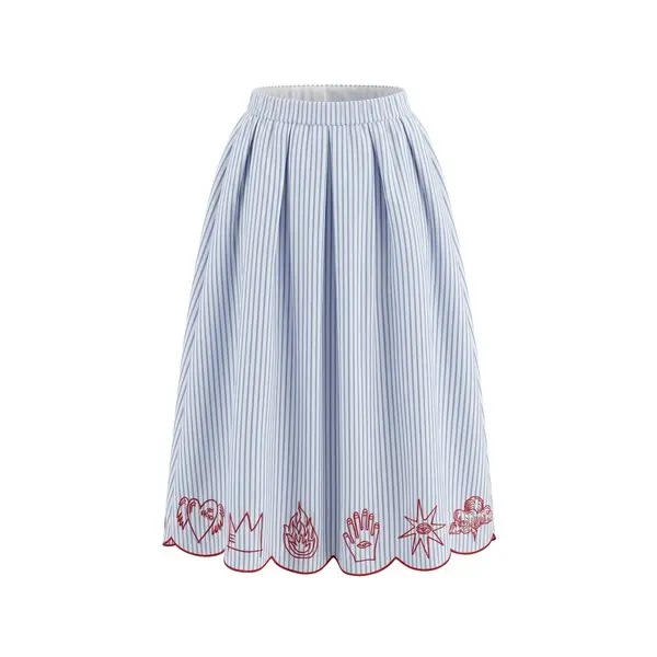 KING NAKED Striped Embroidered Midi Skirt
