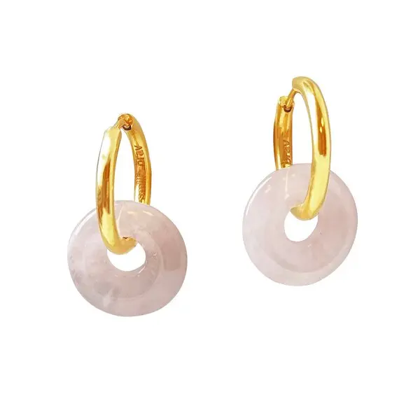 SMILLA BRAV Rose Quartz Hoop Earrings With Convertible Gemstone Donuts - Pink