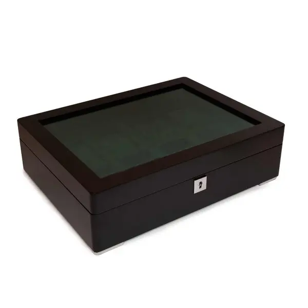 KENNETT WATCHES & ACCESSORIES Eight Slot Wooden Watch Box With Green Velvet Lining - Black