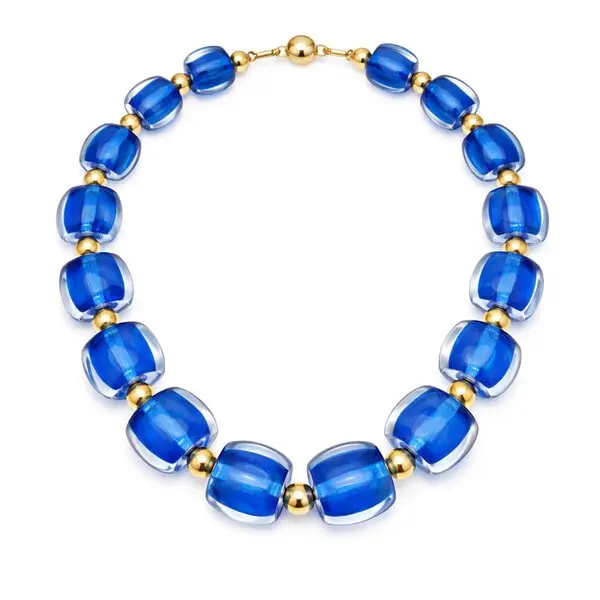 GOLD & HONEY Beaded Lucite Necklace In Lapis Blue - Gold/blue