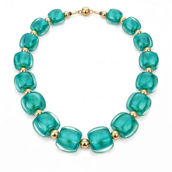 GOLD & HONEY Beaded Lucite Necklace - Gold/green