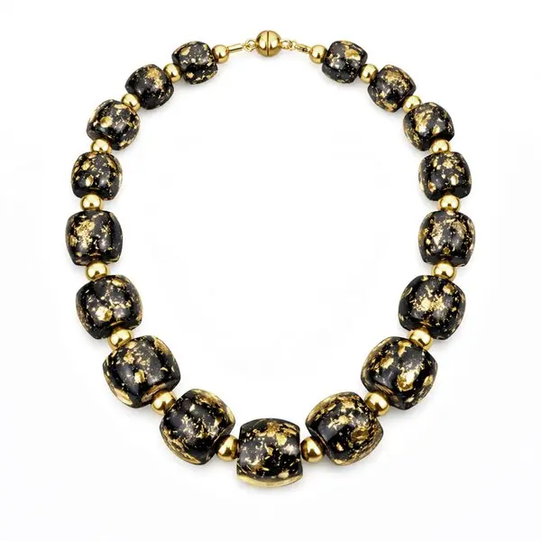 GOLD & HONEY Black And Gold Beaded Lucite Necklace With 24k Gold Flakes - Black/gold