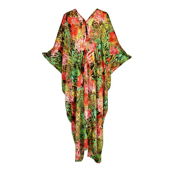 JENNAFER GRACE Callista Caftan Tropical Animal Print - Green/red
