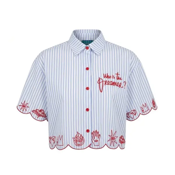 KING NAKED Striped Embroidered Crop Shirt