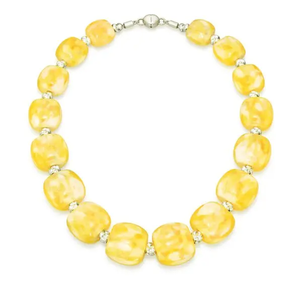 GOLD & HONEY Beaded Lucite Necklace - Gold/white/yellow