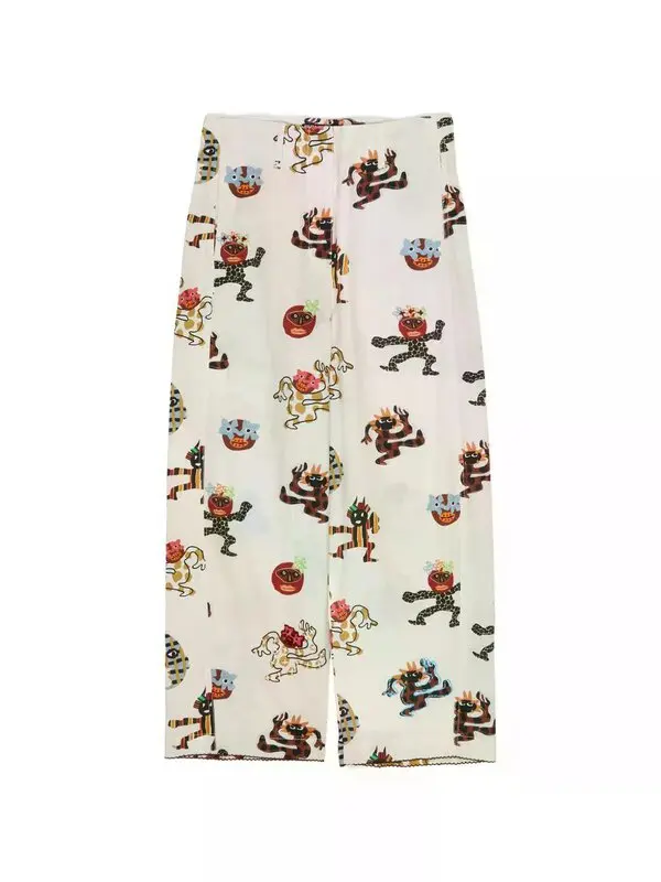 Bimba Y Lola Graphic Print Cotton Trousers - White