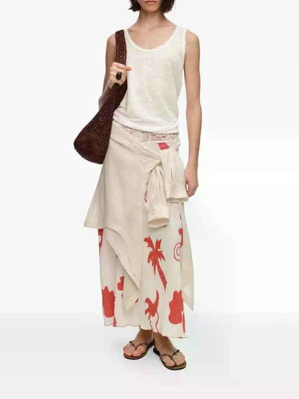 Bimba Y Lola Graphic Print Crochet Skirt - White