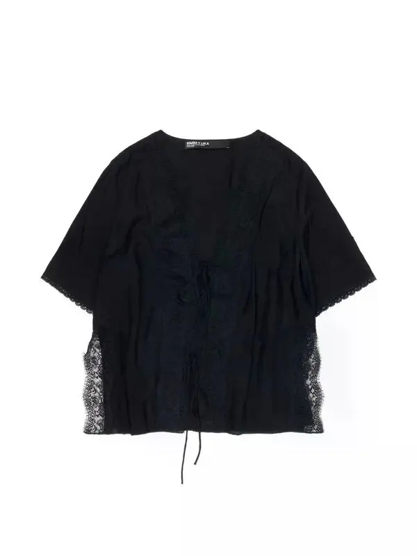 Bimba Y Lola Lace-trimmed V-neck Top - Black
