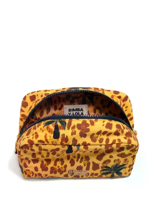Bimba Y Lola Leopard Print Palm Motif Make-up Bag