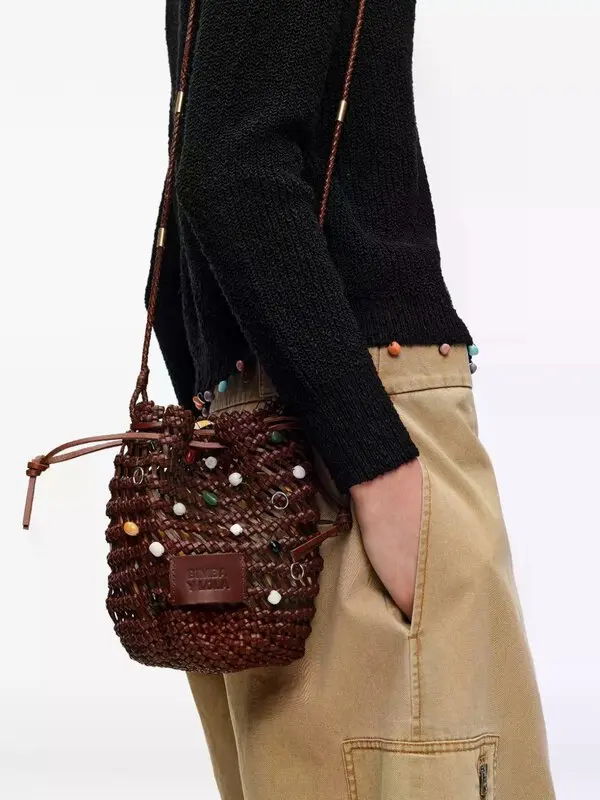 Bimba Y Lola Mini Braided Leather Bucket Bag