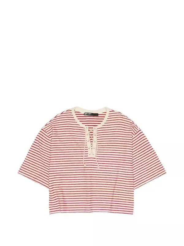 Bimba Y Lola Striped Lace-up T-shirt - Red