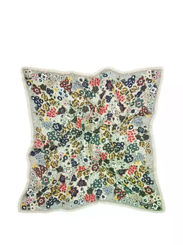 Bimba Y Lola Floral-print Frayed Scarf - Neutrals