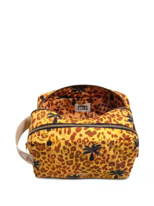 Bimba Y Lola Leopard Print Palm Motif Make-up Bag