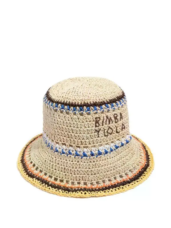 Bimba Y Lola Crochet Knit Logo Embroidered Bucket Hat - Neutrals